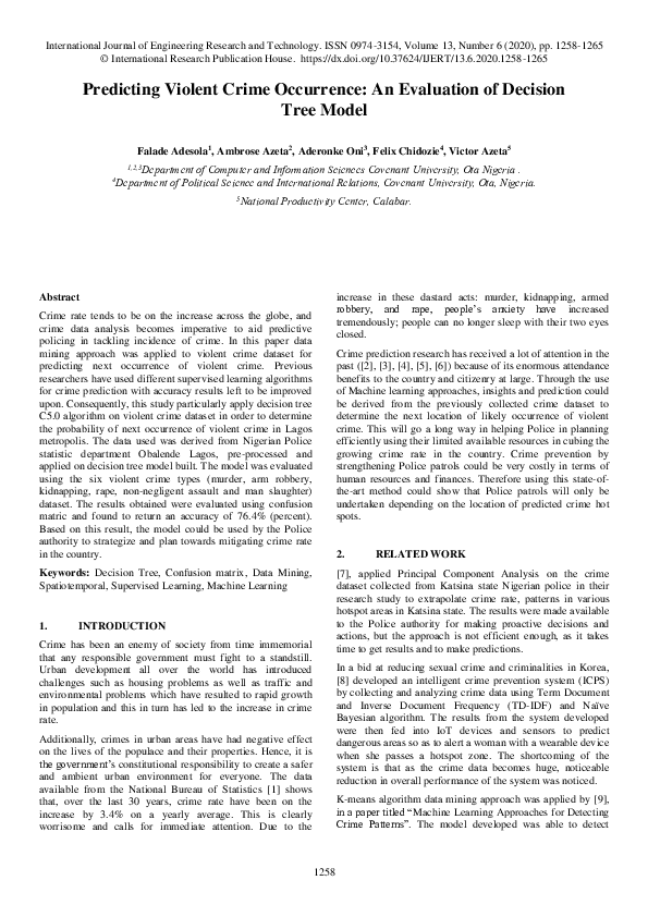 (PDF) Predicting Violent Crime Occurrence: An Evaluation of Decision ...