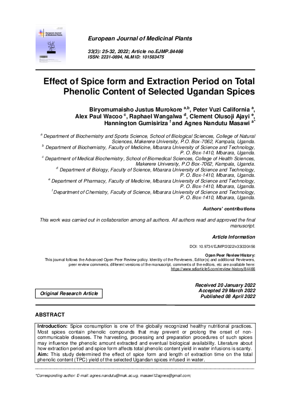 (PDF) Effect of Spice form and Extraction Period on Total Phenolic ...