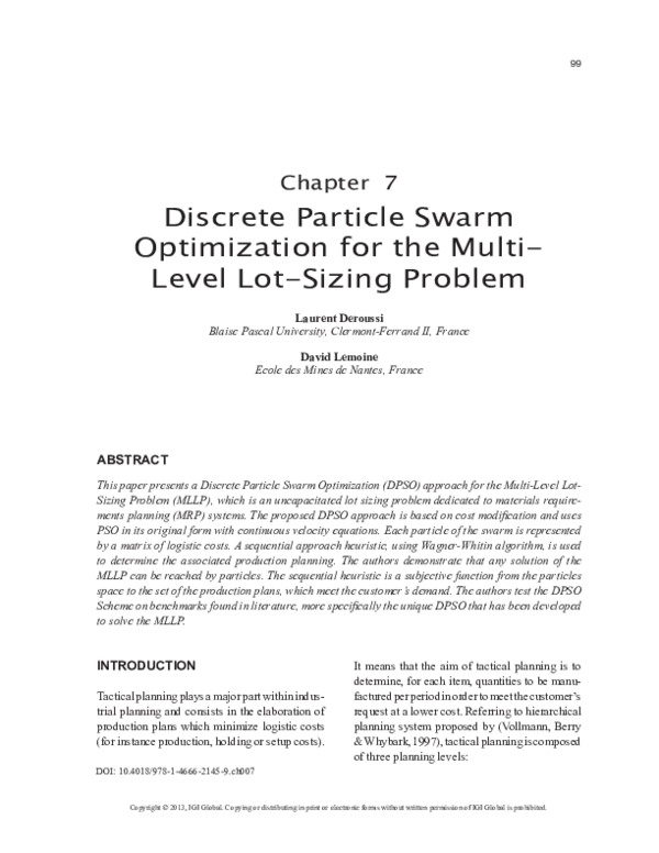 (PDF) Discrete Particle Swarm Optimization for the Multi-Level Lot-Sizing Problem