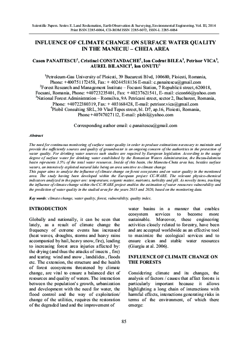 (PDF) Influence of Climate Change on Surface Water Quality in the ...