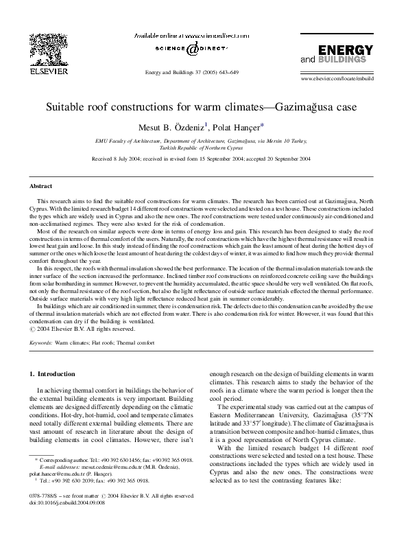 (PDF) Suitable roof constructions for warm climates—Gazimağusa case ...