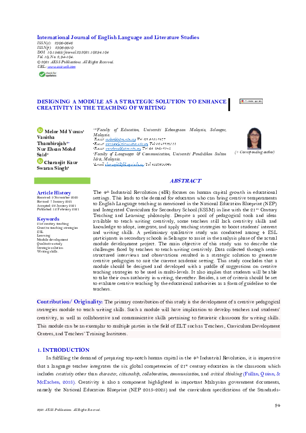 (PDF) Designing a Module as a Strategic Solution to Enhance Creativity ...