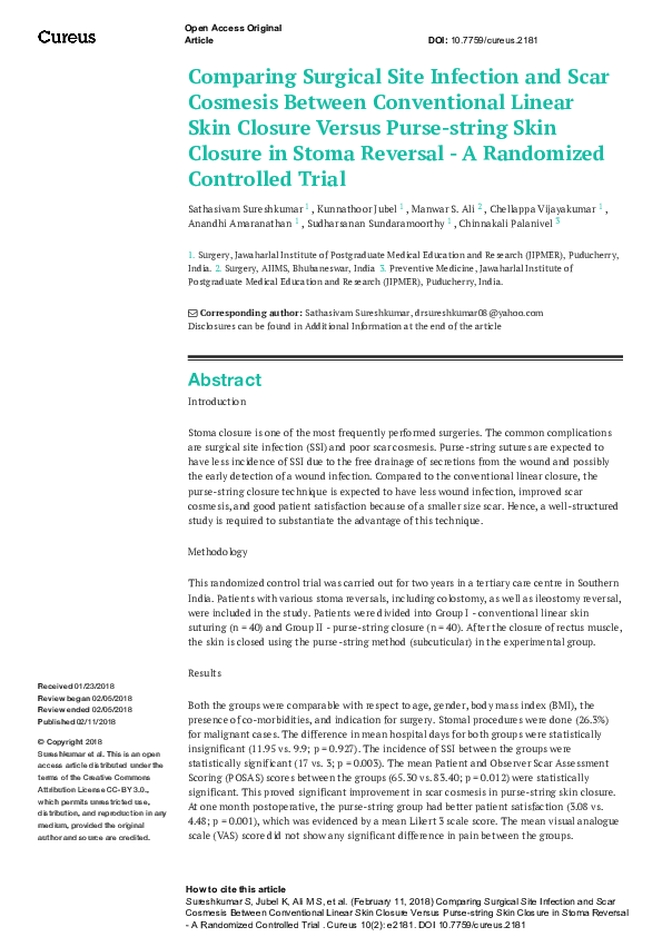 (PDF) Comparing Surgical Site Infection and Scar Cosmesis Between ...