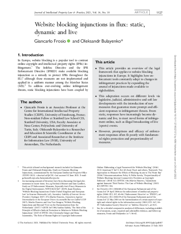 (PDF) Website blocking injunctions in flux: static, dynamic and live