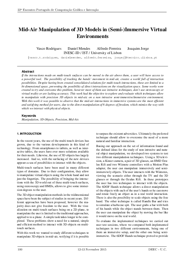 (PDF) Mid-Air Manipulation of 3D Models in (Semi-) Immersive Virtual Environments