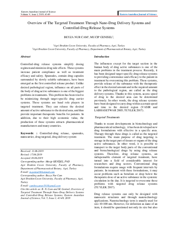 (PDF) Overview of Targeted Treatment Through Nano-Drug Delivery Systems ...