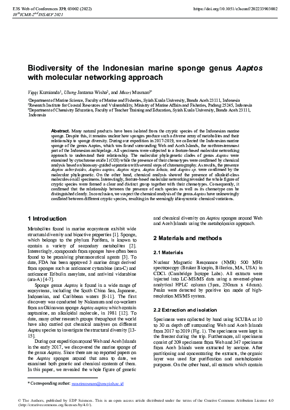 (PDF) Biodiversity of the Indonesian marine sponge genus Aaptos with ...