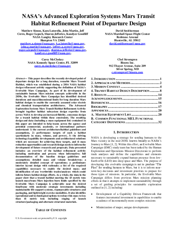 (PDF) NASA's advanced exploration systems Mars transit habitat ...