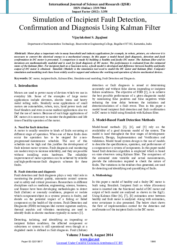 (PDF) Simulation of Incipient Fault Detection, Confirmation and Diagnosis Using Kalman Filter