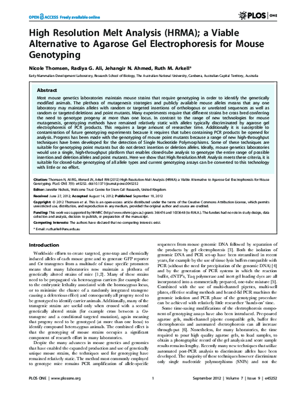 (PDF) High Resolution Melt Analysis (HRMA); a Viable Alternative to Agarose Gel Electrophoresis ...