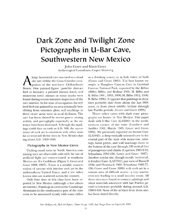 (PDF) Dark Zone and Twilight Zone Pictographs in U-Bar Cave ...