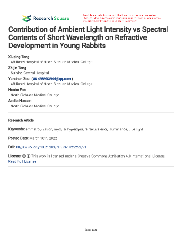 (PDF) Ambient Light's Role in Rabbit Eye Development