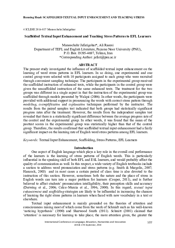 (PDF) Scaffolded Textual Input Enhancement and Teaching Stress Patterns to EFL Learners