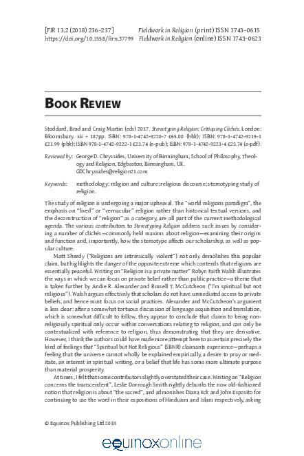 (PDF) Stoddard, Brad and Craig Martin (eds) 2017. Stereotyping Religion ...