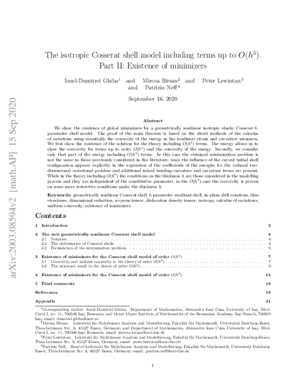(PDF) The isotropic Cosserat shell model including terms up to O(h^5). Part II: Existence of ...