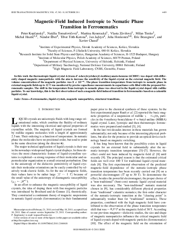 (PDF) Magnetic-Field Induced Isotropic to Nematic Phase Transition in Ferronematics