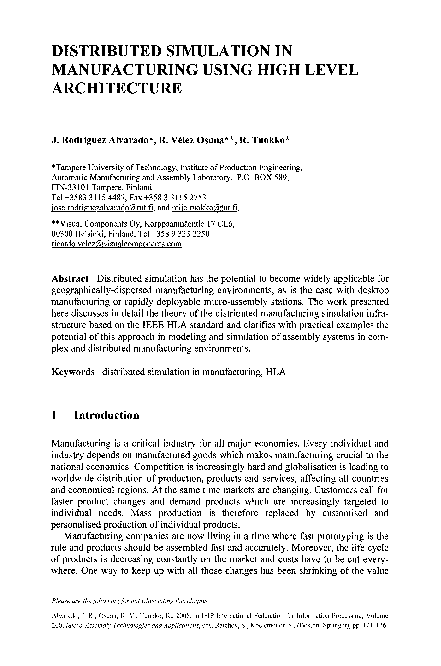 (PDF) Distributed Simulation in Manufacturing Using High Level Architecture