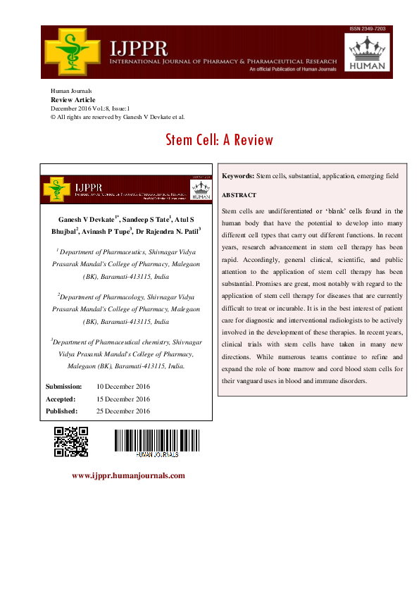 Pdf Stem Cell A Review