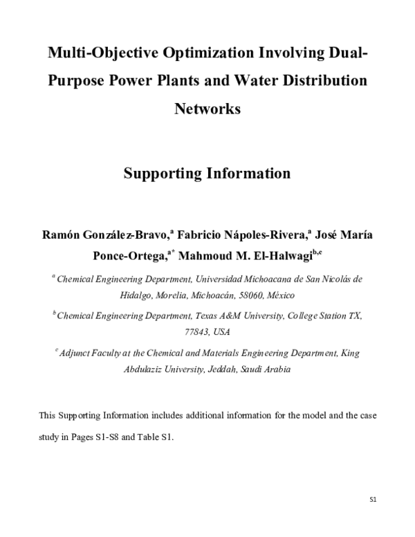 (PDF) Multi-Objective Optimization of Dual-Purpose Power Plants and Water Distribution Networks