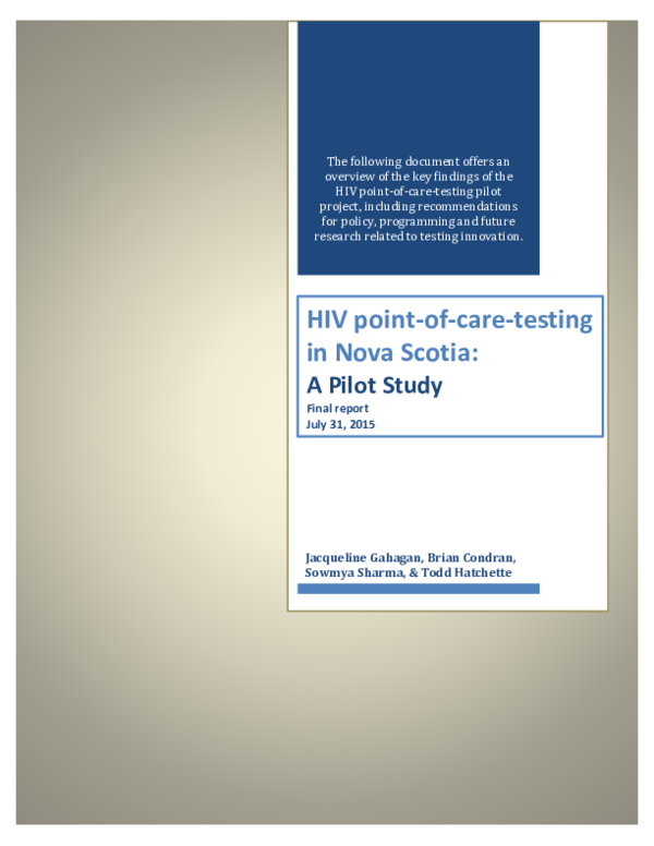 (PDF) Final Report HIV Point of Care Testing ( POCT ) in Halifax , Nova ...