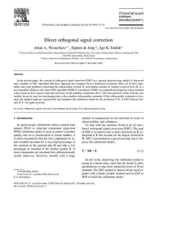 (PDF) Direct orthogonal signal correction