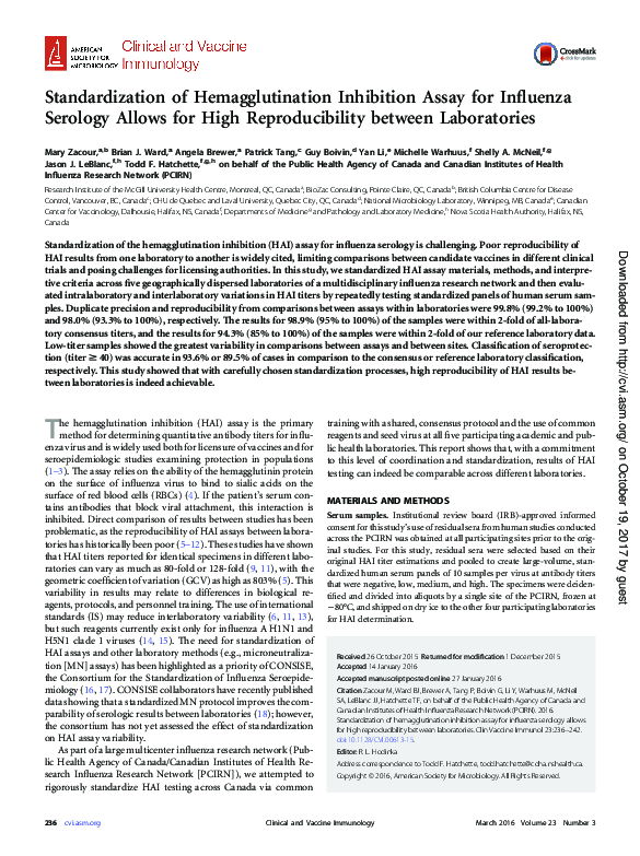 (PDF) Standardization of Hemagglutination Inhibition Assay for ...
