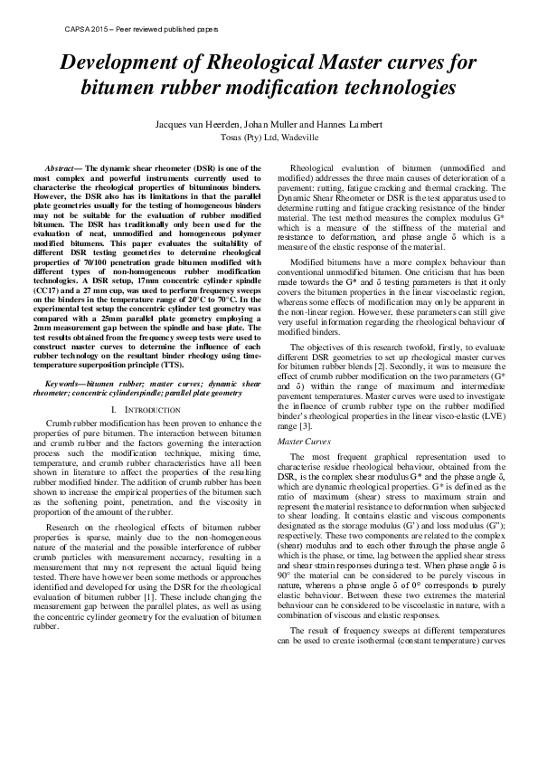 (PDF) Development of Rheological Master curves for bitumen rubber ...