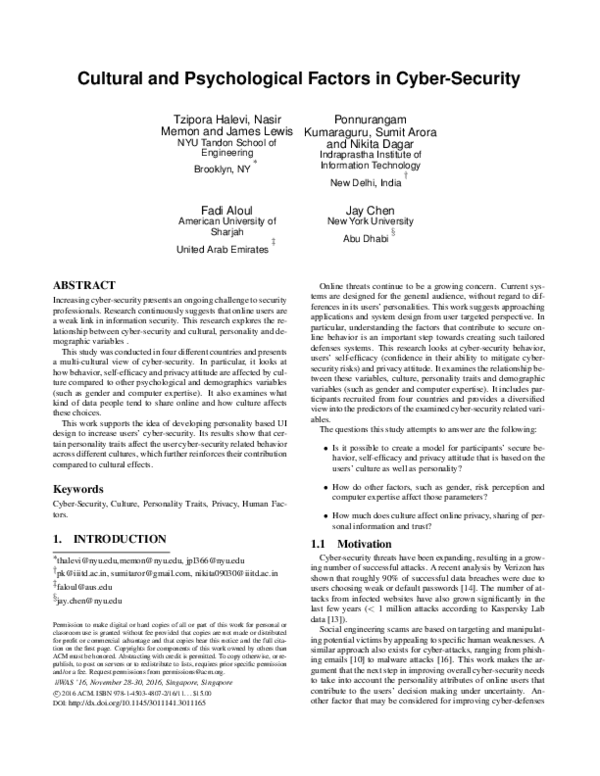 (PDF) Cultural and psychological factors in cyber-security