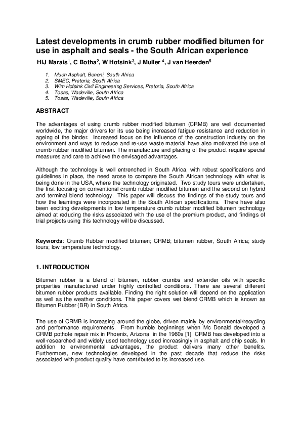 (PDF) Latest developments in crumb rubber modified bitumen for use in ...
