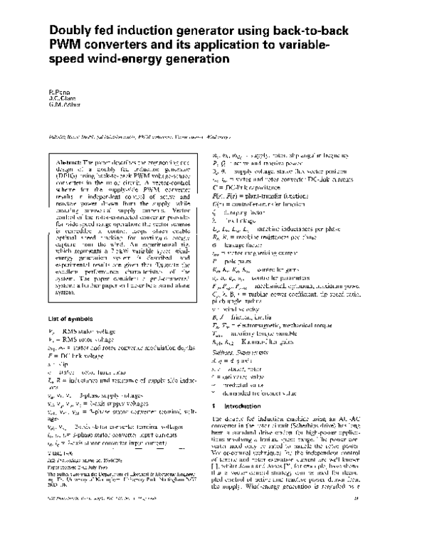 (PDF) Doubly fed induction generator using back-to-back PWM converters and its application to ...