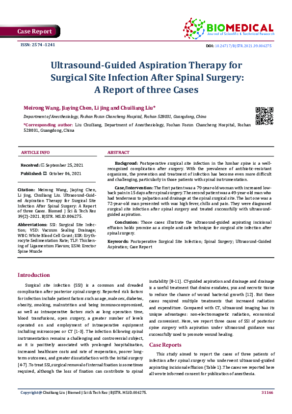 (PDF) Ultrasound-Guided Aspiration Therapy for Surgical Site Infection ...