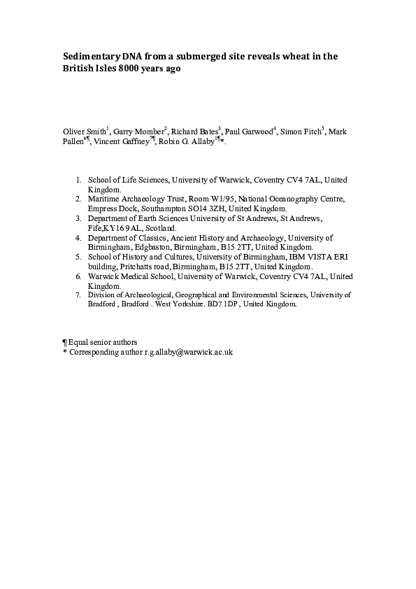 (PDF) Archaeology. Sedimentary DNA from a submerged site reveals wheat ...