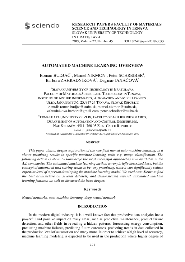 (PDF) Automated Machine Learning Overview