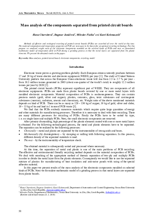 (PDF) Acta Montanistica Slovaca Ročník 15(2010), číslo 1, 58-61 Mass analysis of the components ...