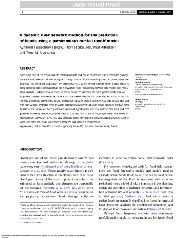 Pdf A Dynamic River Network Method For The Prediction Of Floods Using A Parsimonious Rainfall