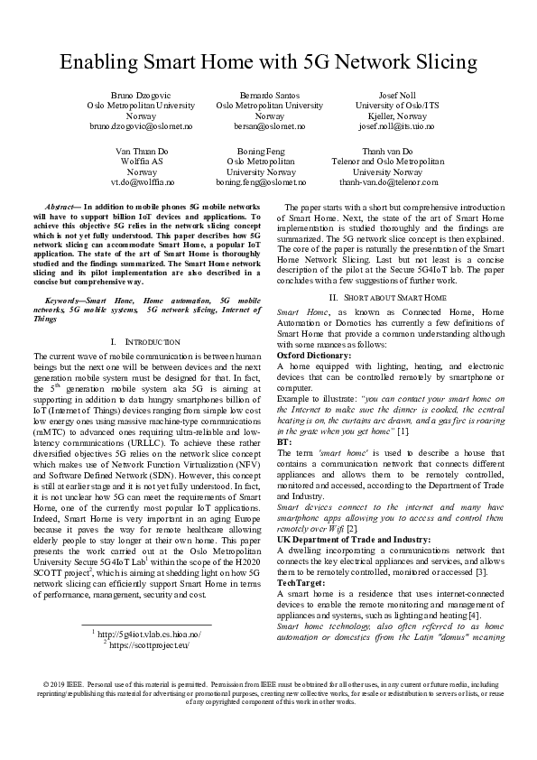 (PDF) Enabling Smart Home with 5G Network Slicing