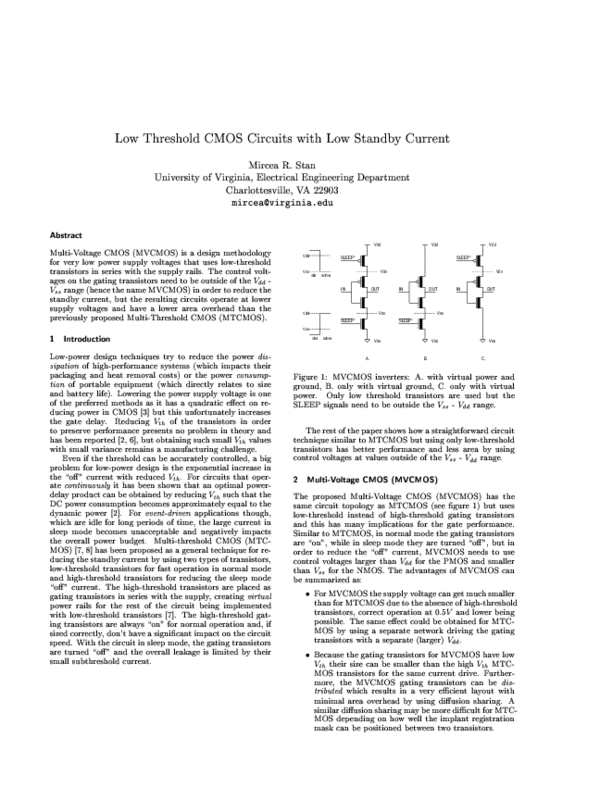 (PDF) Low threshold CMOS circuits with low standby current | M. Stan - Academia.edu