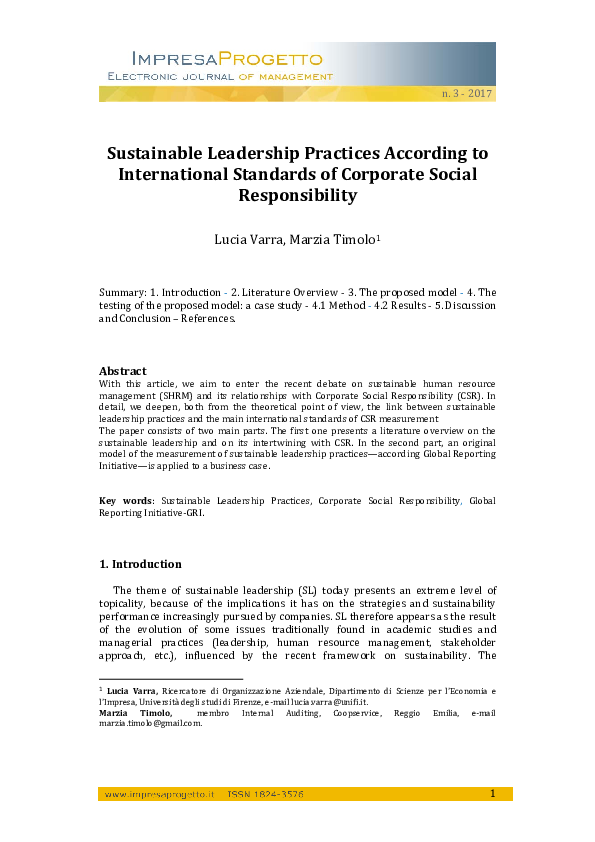 (PDF) Sustainable Leadership Practices According to International ...