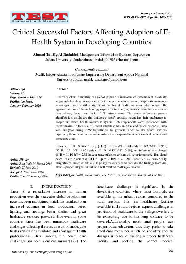 (PDF) Critical Successful Factors Affecting Adoption of E-Health System ...