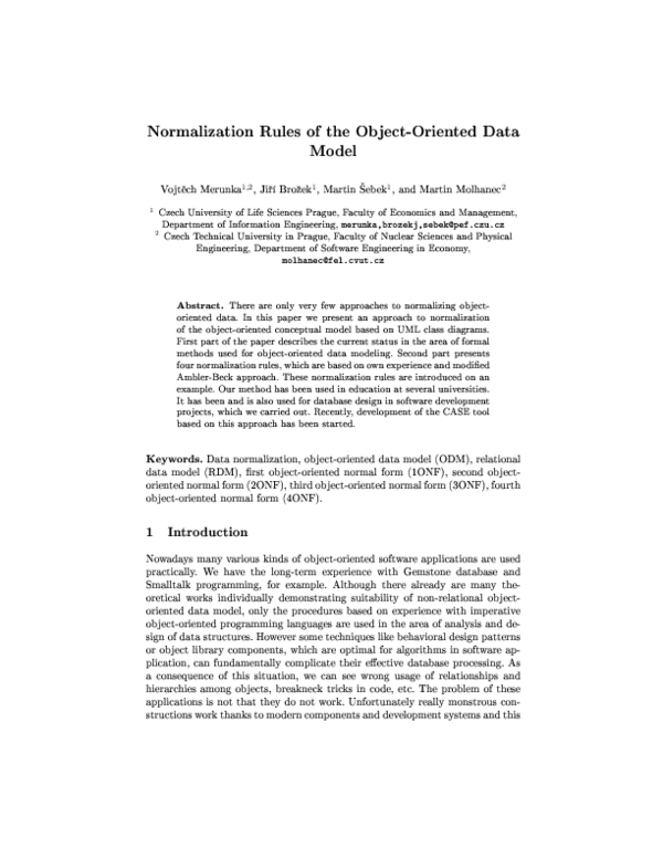 (PDF) Normalization rules of the object-oriented data model