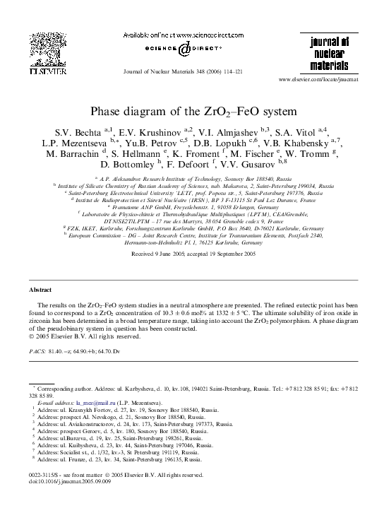 (PDF) Phase diagram of the ZrO2–FeO system