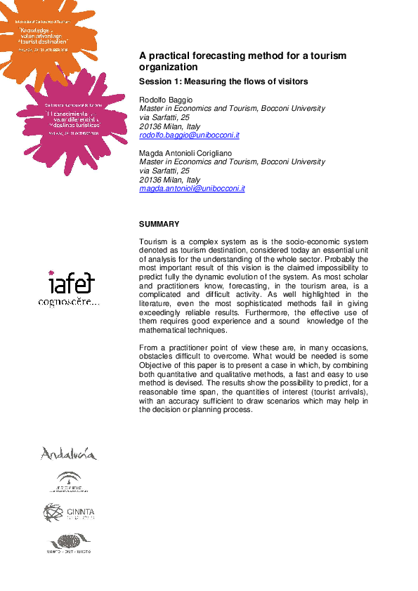 Pdf A Practical Forecasting Method For A Tourism Organization