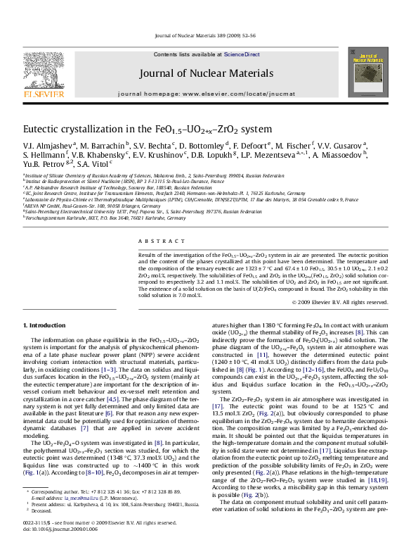 (PDF) Eutectic crystallization in the FeO1.5–UO2+x–ZrO2 system