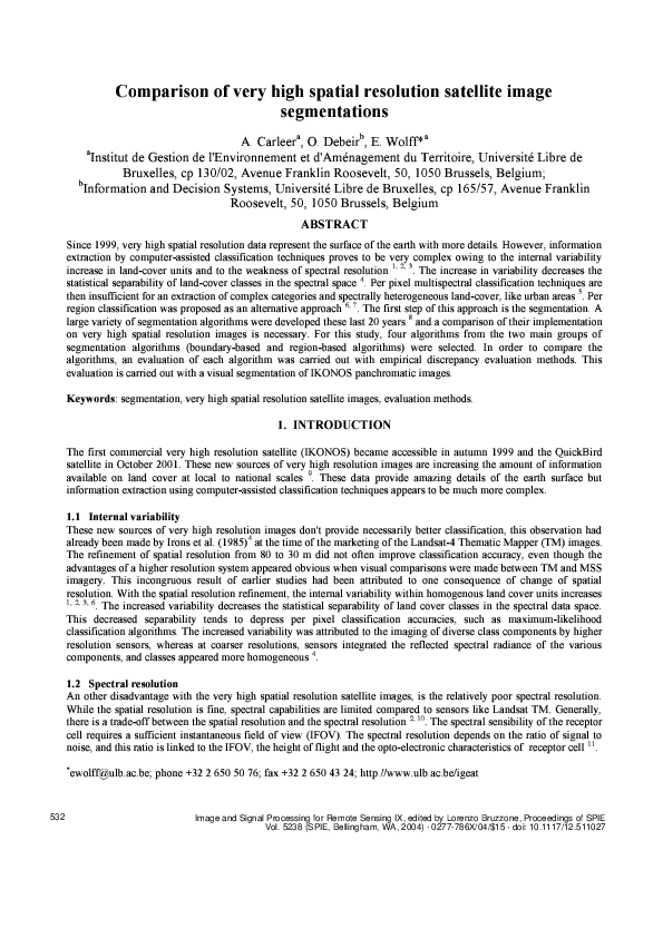 (PDF) Comparison of very high spatial resolution satellite image segmentations