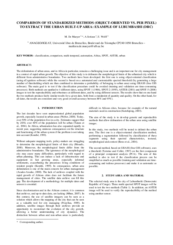Pdf Comparison Of Standardized Methods Object Oriented Vs Per Pixel