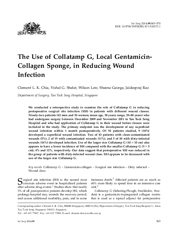 (PDF) The Use of Collatamp G, Local Gentamicin-Collagen Sponge, in ...