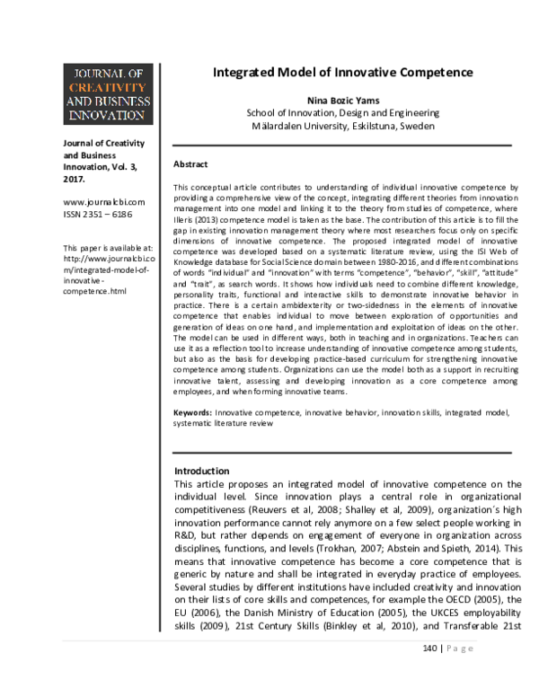 (PDF) Integrated Model of Innovative Competence