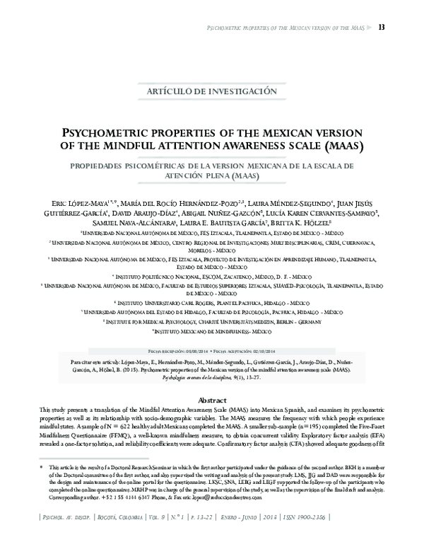 (PDF) Psychometric properties of the mexican version of the mindful ...