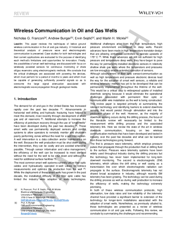(PDF) Wireless Communication in Oil and Gas Wells