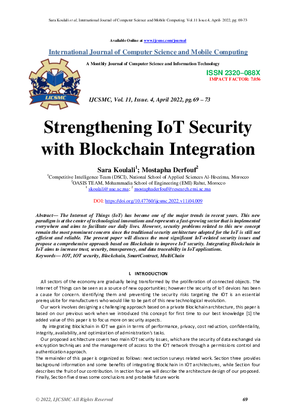 (PDF) Strengthening IoT Security with Blockchain Integration